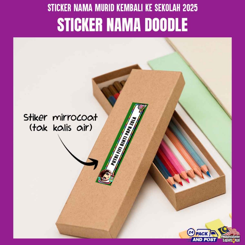 Sticker Nama Anak Murid Tadika Nursery Sekolah Rendah Menegah Tema ...