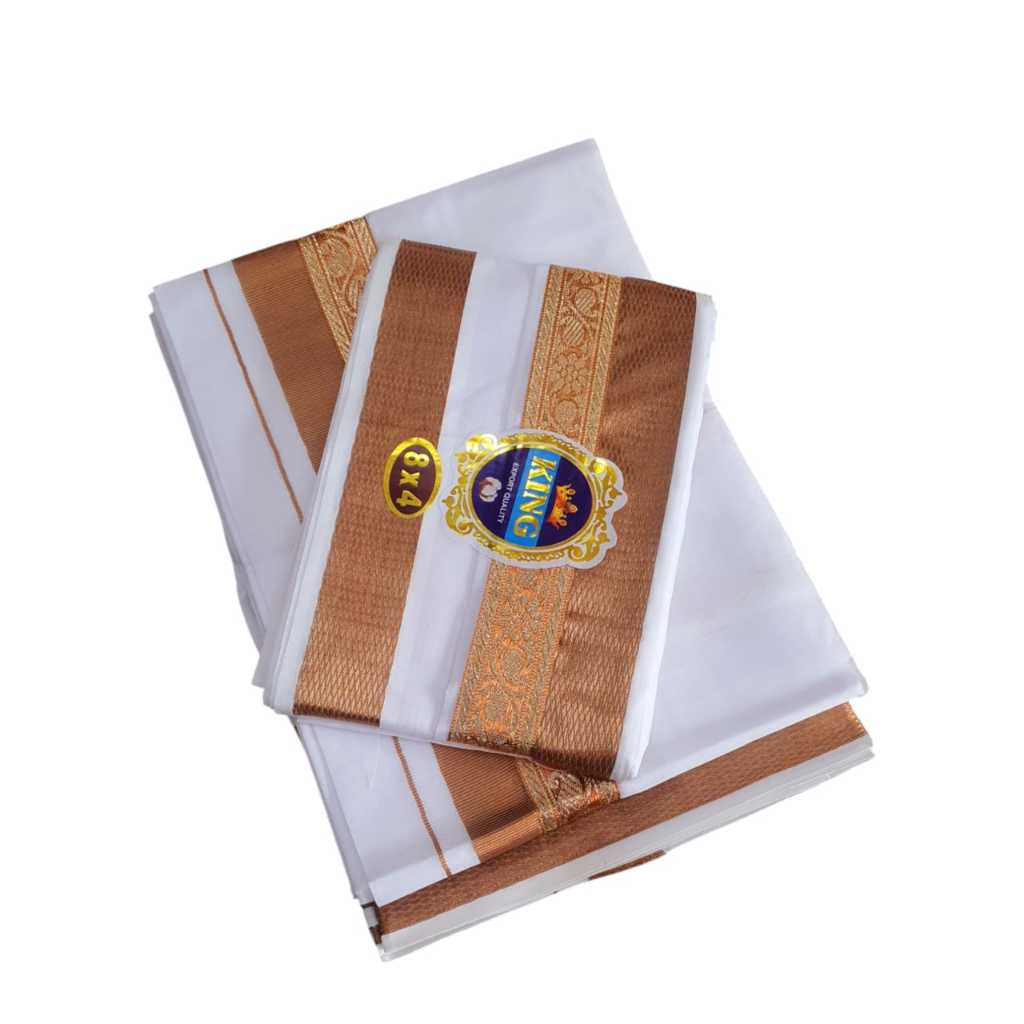 8x4 Fancy Copper Border White Veshti with Thundu Set | Shopee Malaysia