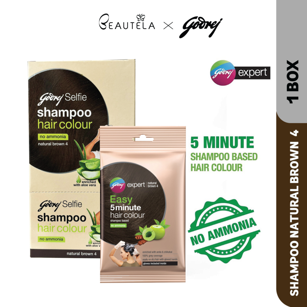 GODREJ EXPERT Easy Hair Colour Shampoo NATURAL BROWN 4 - Easy 5 Minute ...