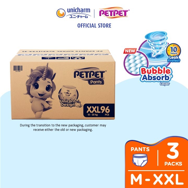 PETPET Unicorn E-Pants Gold+ Baby Diapers M56/L46/XL38/XXL32 (3 Packs ...