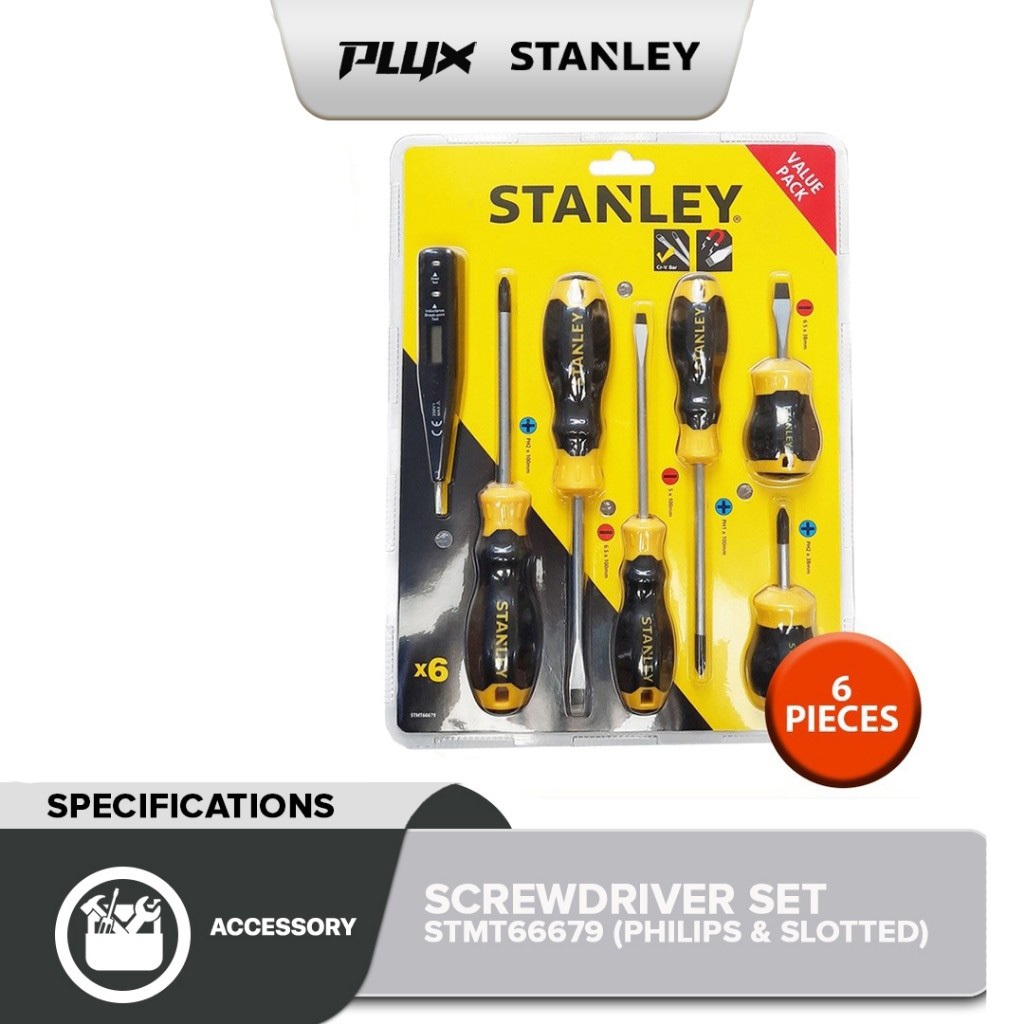 STANLEY Phillips & Slotted Cushion Grip Screwdriver Set w/Digital Test ...