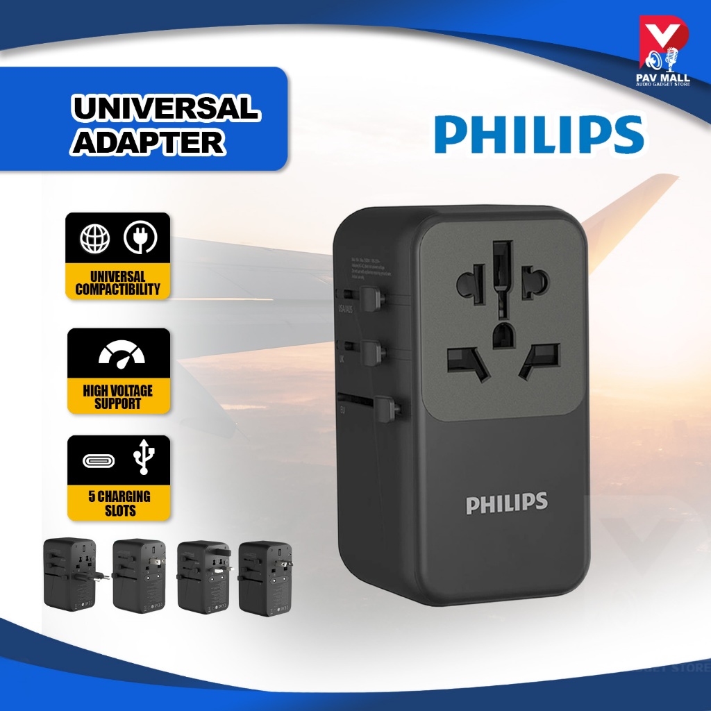 PHILIPS Universal Adapter with 5 Charging Ports | Plug Converter 100W Fast Charge SPB1009B/93 ...