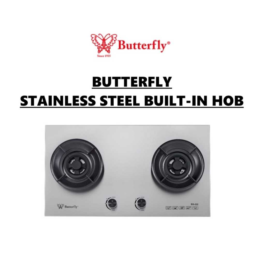 BUTTERFLY BUILT IN HOB STAINLESS STEEL GAS STOVE 9.4KW BS-222 | Shopee ...
