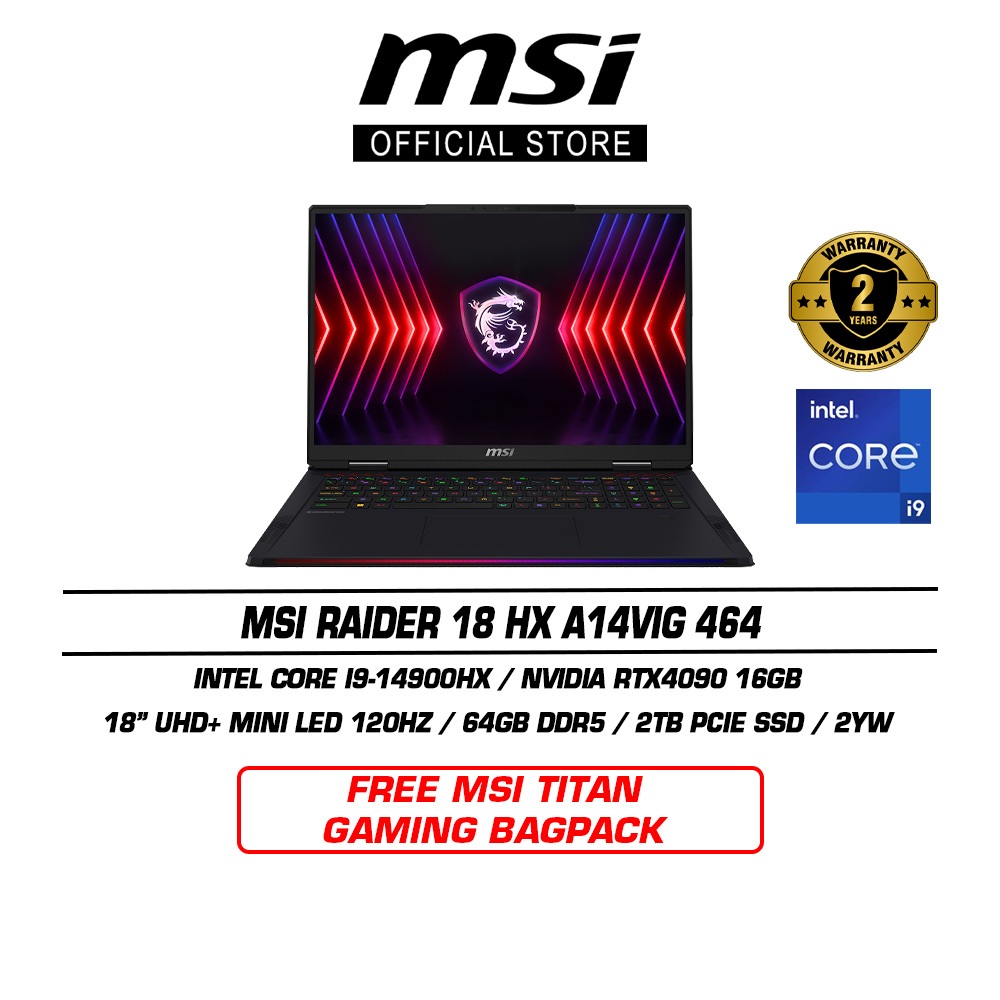 MSI Raider 18 HX A14VIG 464 (18" UHD+ IPS 120Hz/I9-14900HX/64GB DDR5 ...