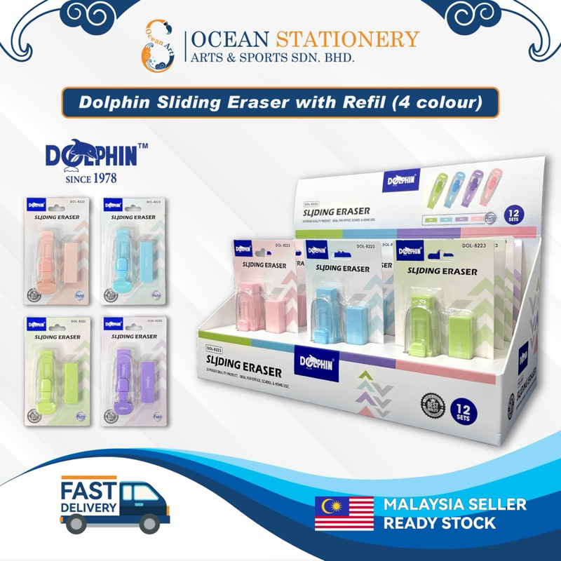 Dolphin Sliding Eraser with Refil (4 colour) | Shopee Malaysia