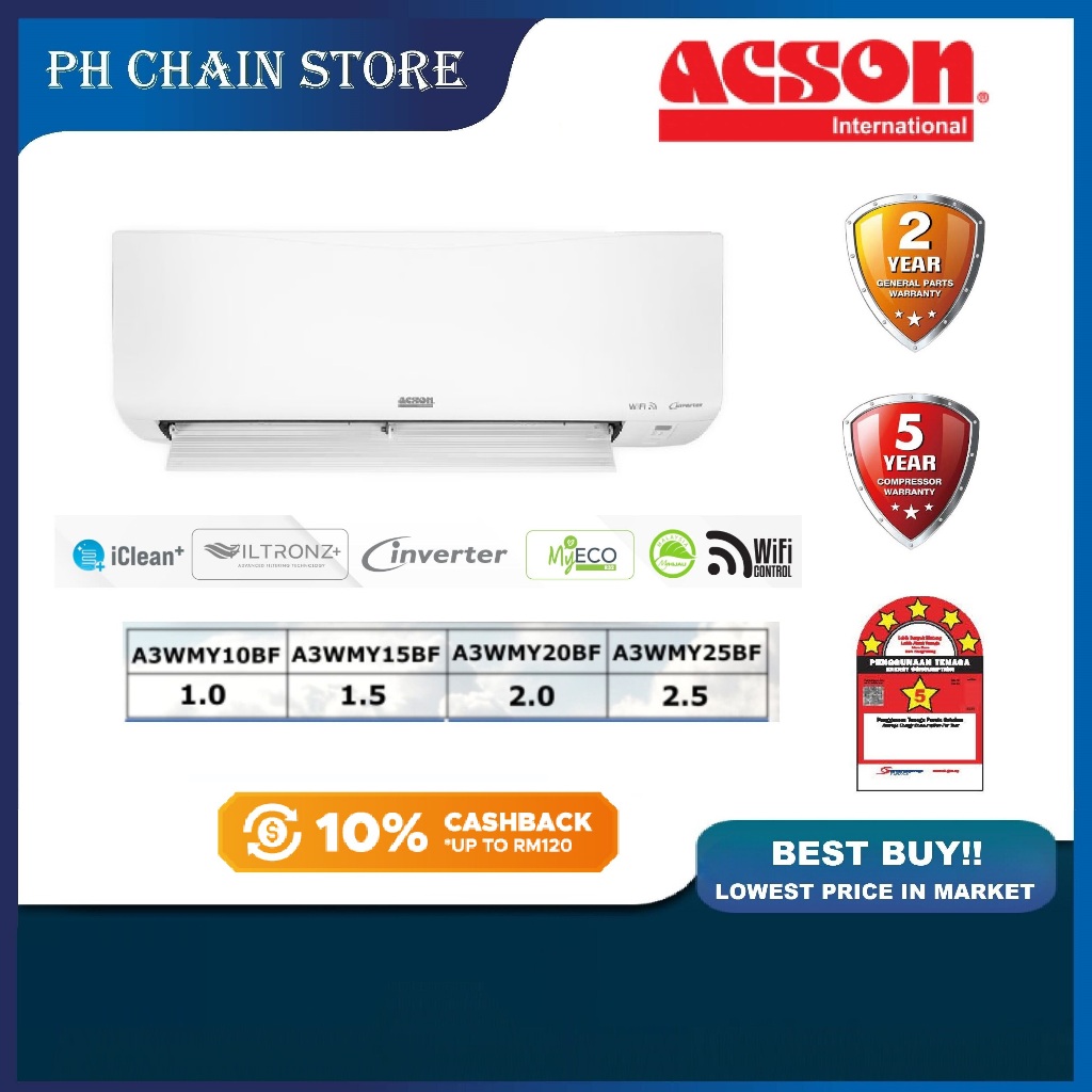 ACSON 1.0HP 1.5HP 2.0HP 2.5HP REINO+ BF INVERTER WIFI AIR CONDITIONER ...