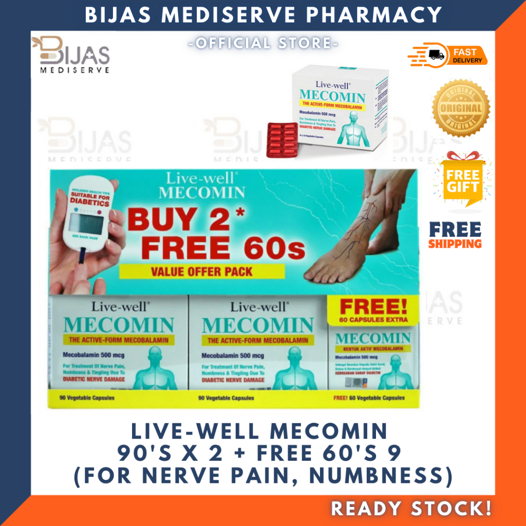 LIVE-WELL MECOMIN (MECOBALAMIN 500MCG) 90'S X 2 + FREE 60'S (FOR ...