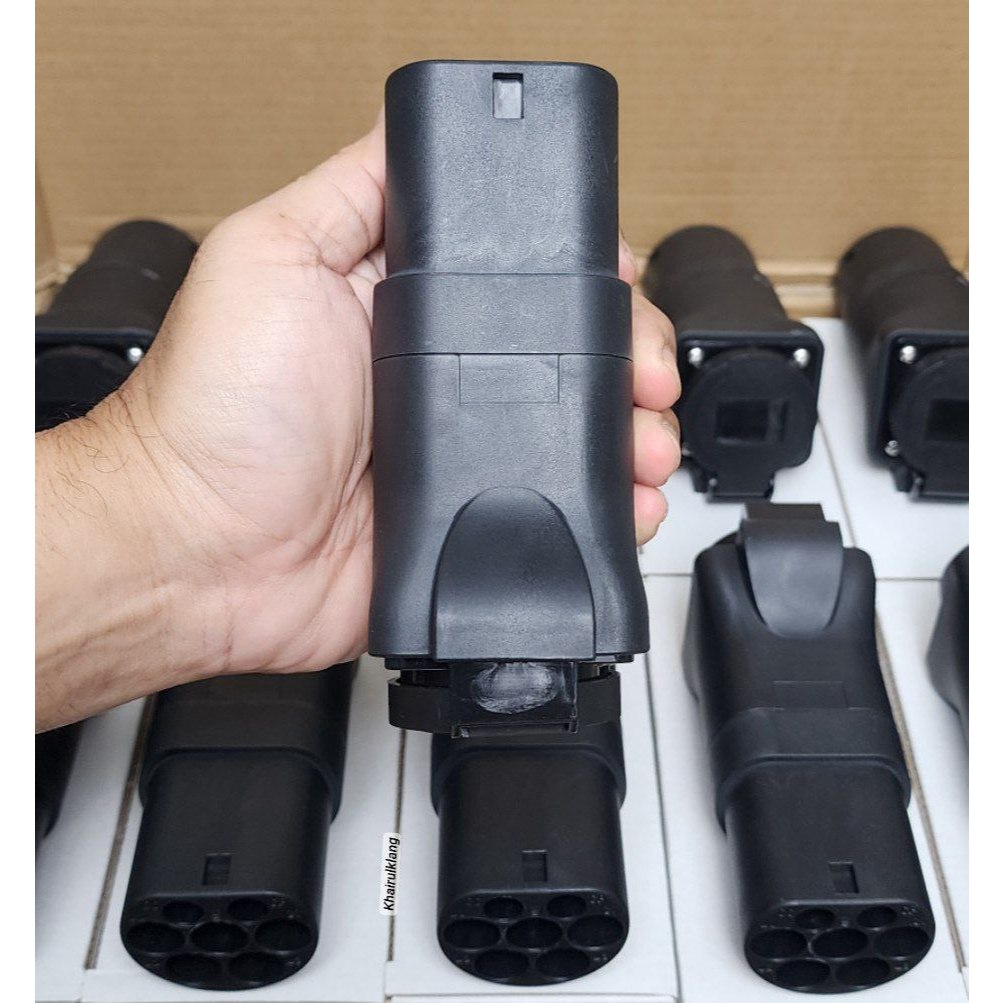 EV Type 2 Male Socket to EU/UK Plug Charging Adapter Portable Connector ...