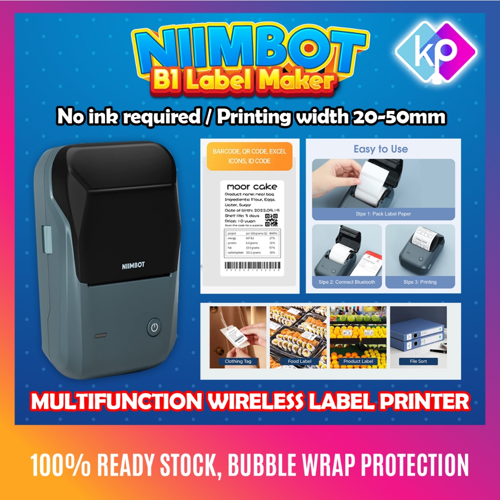 NIIMBOT B1 Label Maker with Auto Identification,2 Inch Bluetooth ...