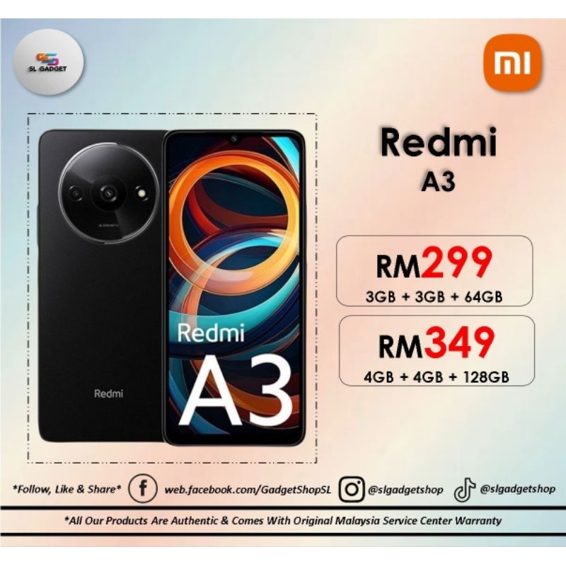 [ ORIGINAL ] REDMI A3 4G (3+3GB RAM | 64GB ROM) & (4+4GB RAM | 128GB ...