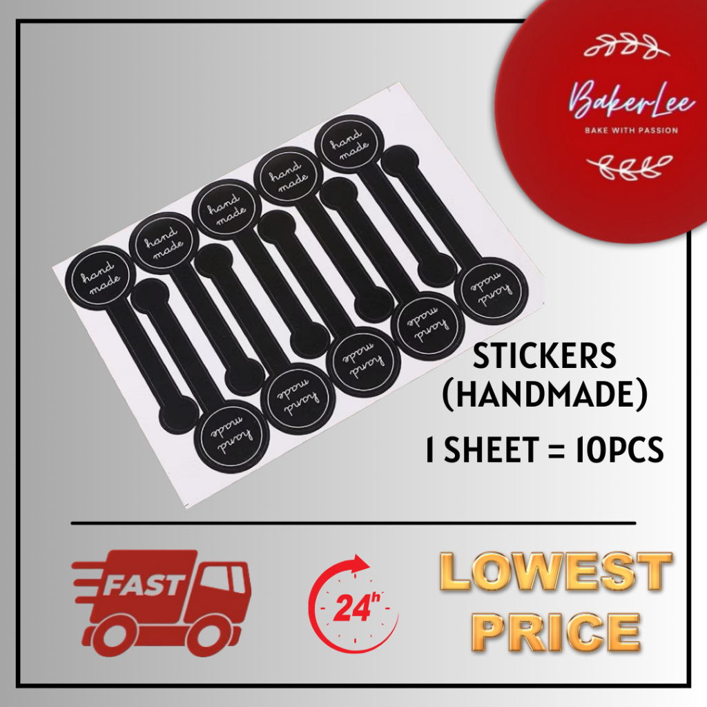 [1SHEET x 10PCS] HANDMADE WORDING LABELLING SEALING STICKER BLACK ...