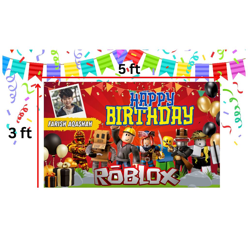ROBLOX Birthday Banner 3ft x 5ft FREE 4 Lubang | Shopee Malaysia