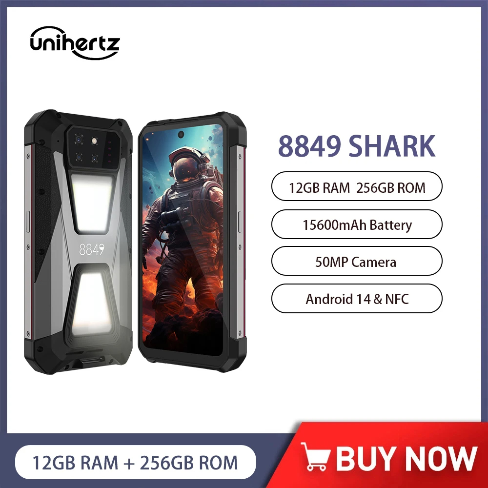 Unihertz 8849 SHARK 5G Rugged Smartphone Android 14 24GB RAM(12GB+12GB)+256GB ROM Mobile Phone ...