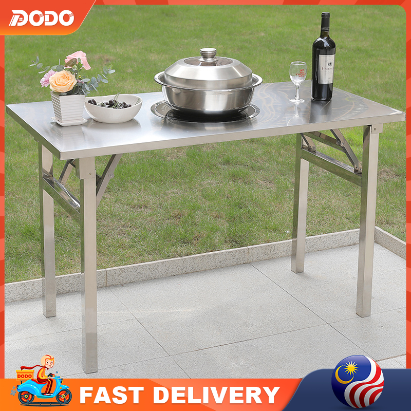 🔥Meja Lipat Stainless Steel Folding Thickened Household Outdoor Camping ...