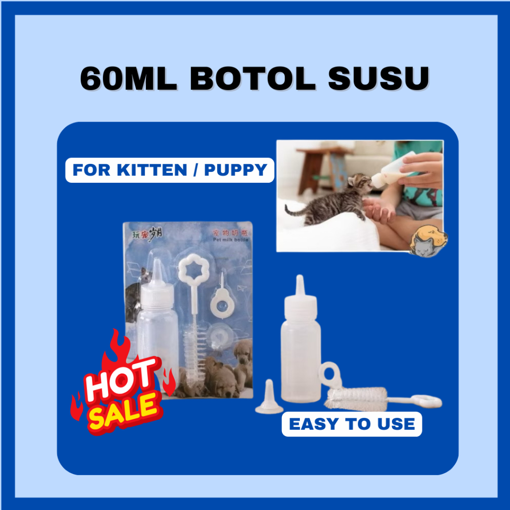 60ml Botol Susu Cat Feeding Bottle Kitten Puppy Dog Feed Bottle Baby ...