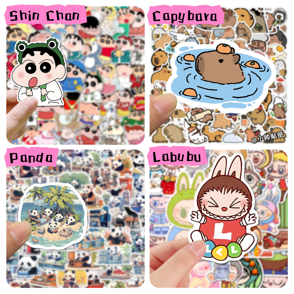 100pcs Shin Chan Capybara Labubu Panda Sticker Set Matte Finish ...