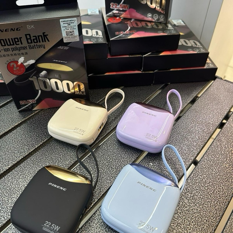 Pineng Powerbank 10000mAh QC+PD 22.5watt dengan Kabel Type-C & iPhone ...