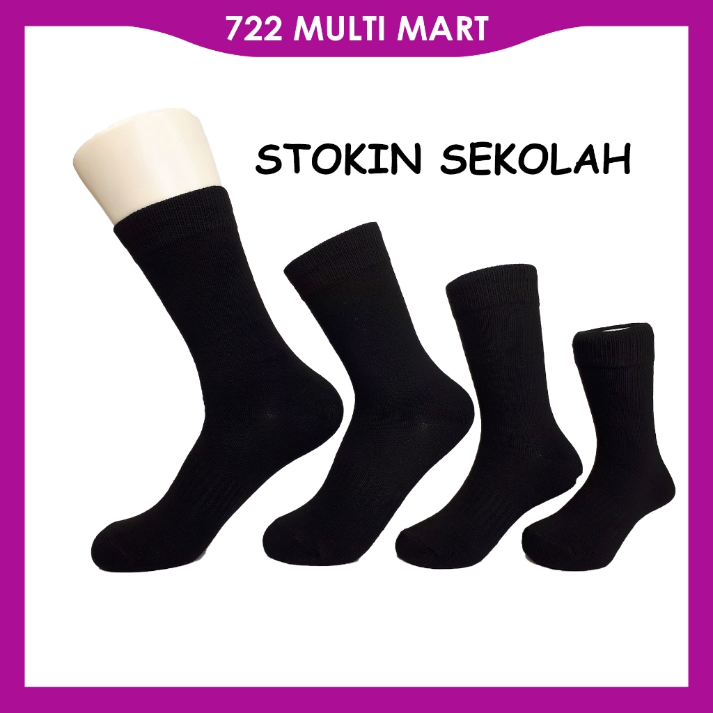3 Pasang Stokin Sekolah Hitam Panjang Tebal stokin kerja black socks ...