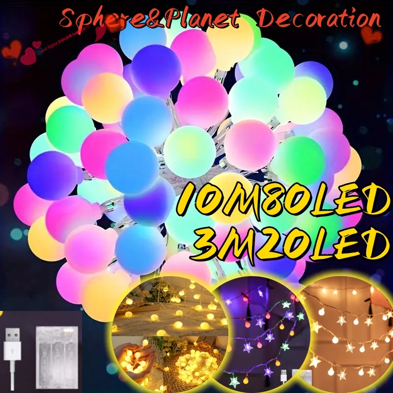 LED 3M/10M/20M Light Bulbs Ball String Light Camping Light Fairy Light ...