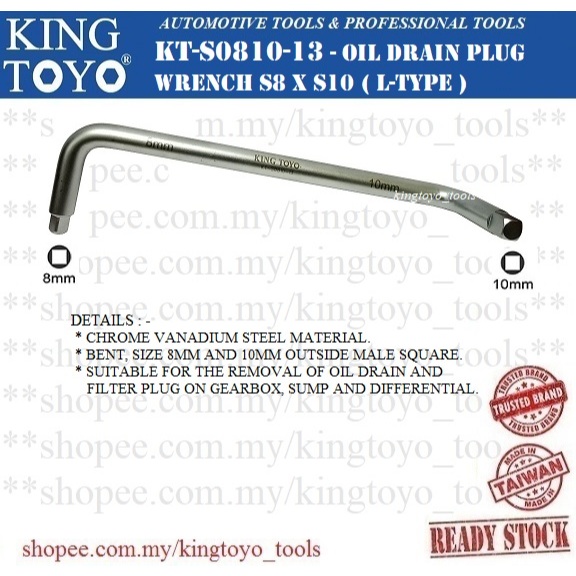 KT-S0810-13 ~ 2025 Original KING TOYO Oil Drain Plug Wrench S8 X S10 ( L- type ) | Shopee Malaysia