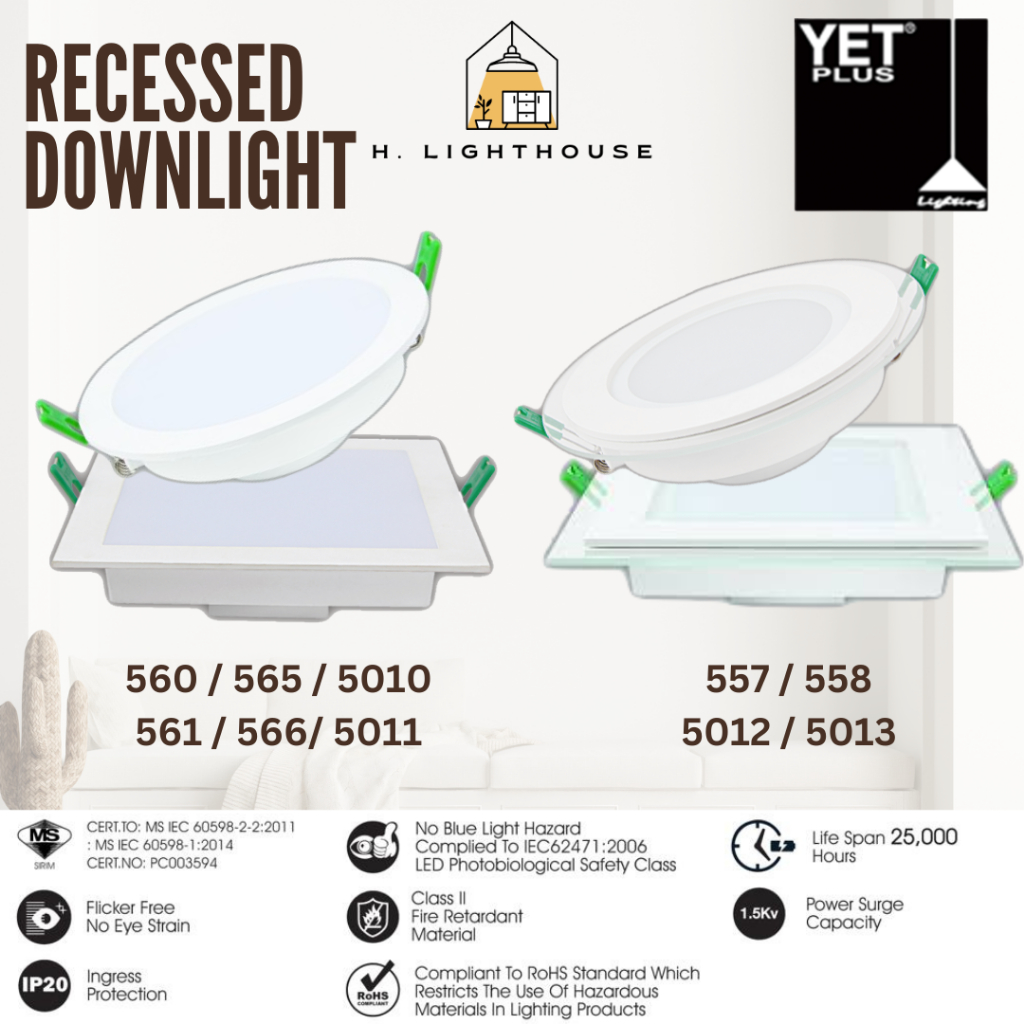 [SIRIM APPROVED] YET PLUS LED Downlight Kualiti Tinggi Kaca 12W 18W ...