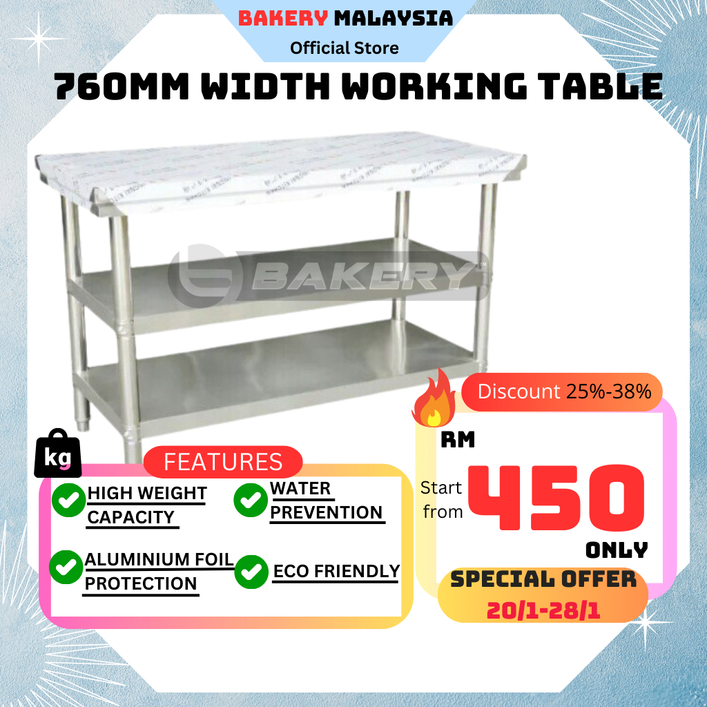 120CM/150CM/180CMX76CM WORK TABLE STAINLESS STEEL/MEJA WORKBENCH 6 KAKI ...