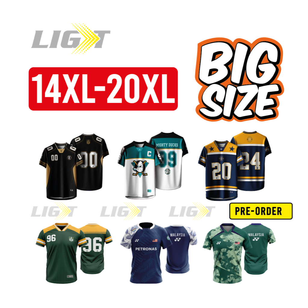 NFL SUPER BIG SIZE - 14XL - 20XL Special LIGIT Design Shirt Baju Besar ...