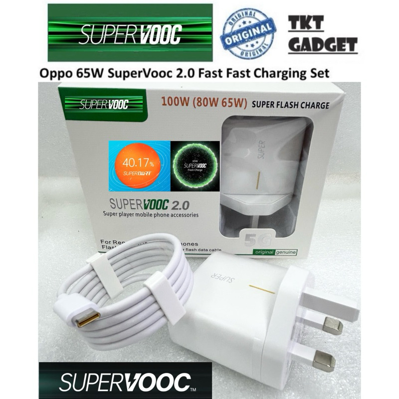 Oppo 65W SuperVooc 2.0 Fast Charger UK Plug with Free SuperVooc Type C ...