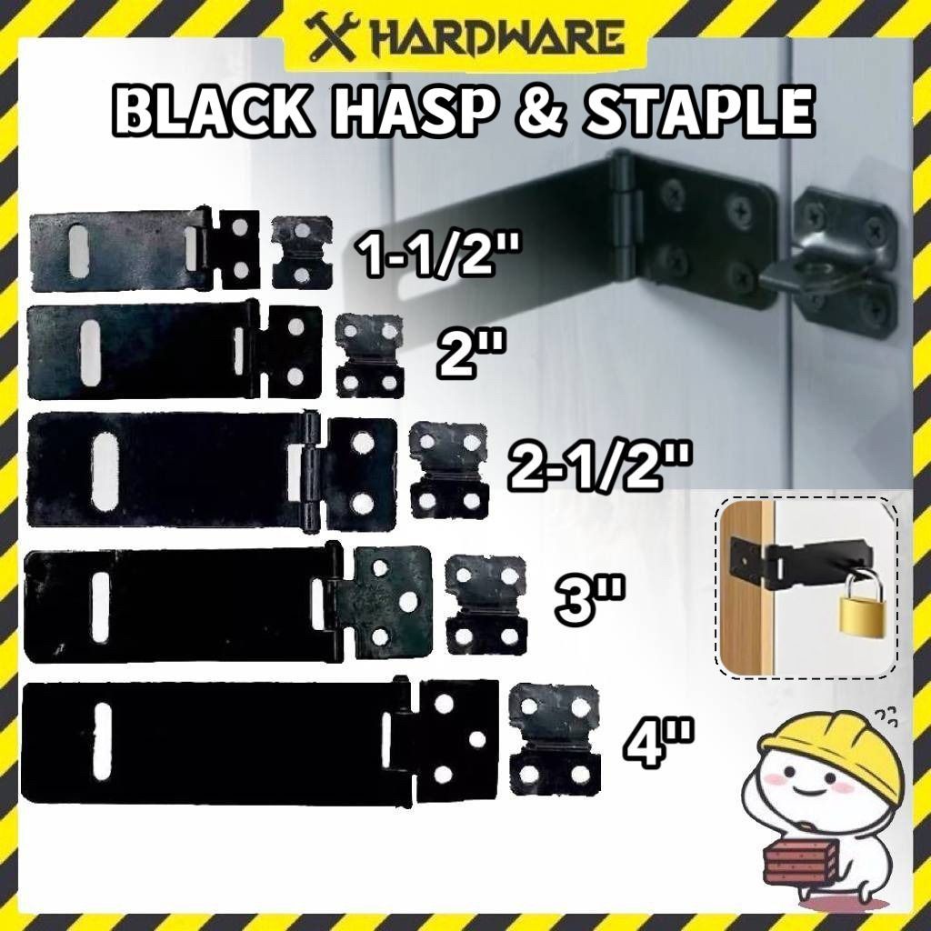 (12PCS) 1-1/2", 2", 2-1/2", 3", 4" BLACK HASP & STAPLE/DOOR LATCH ...