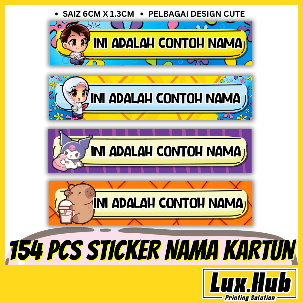 154pcs Sticker Nama Kartun | Sticker Nama Buku Sekolah | Sticker ...