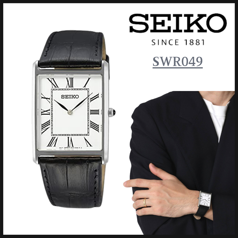 SEIKO Watch Men's Square Design Quartz SWR049 White Dial x Black ...