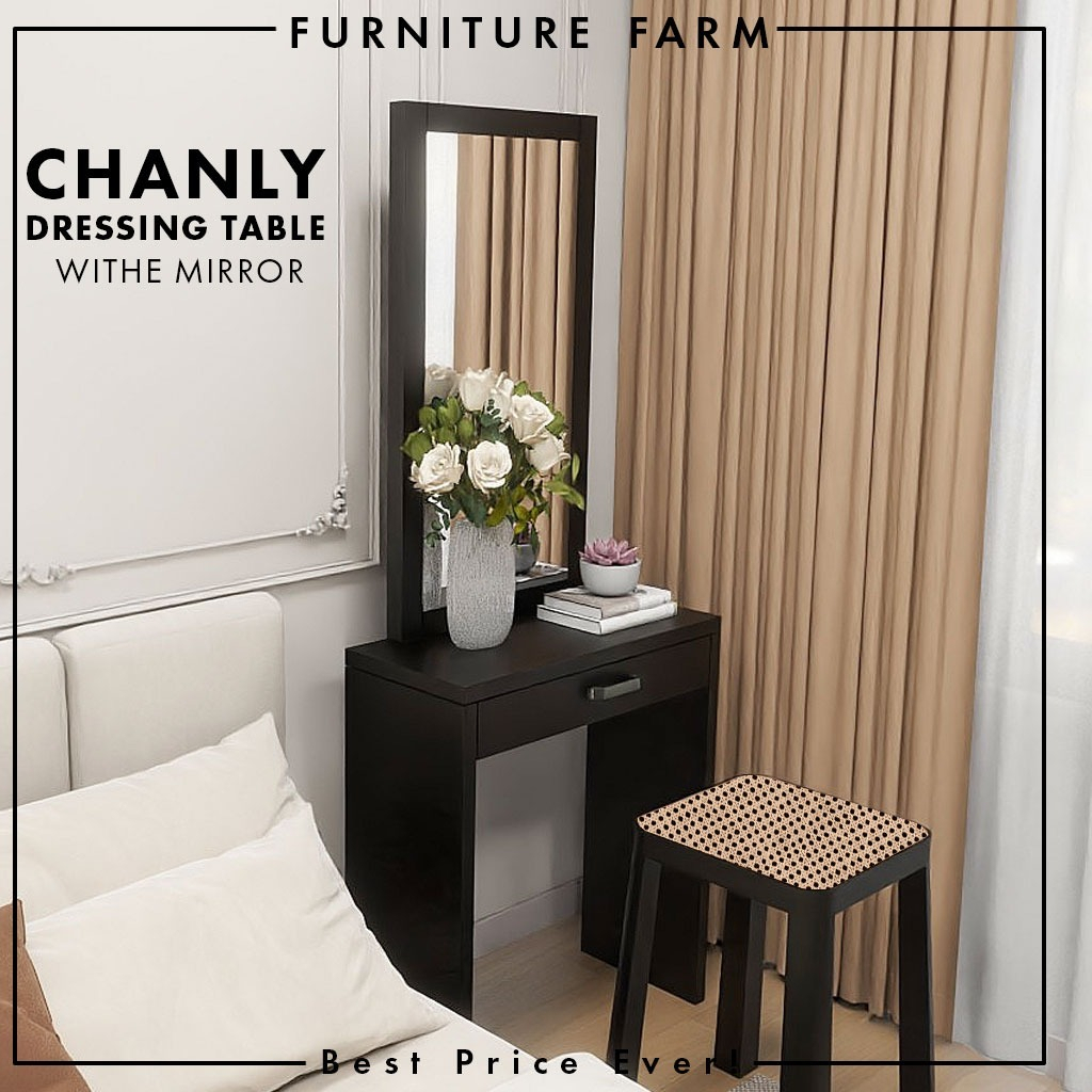 F&F: Chanly Dressing table with mirror/makeup table/meja solek/meja makeup/vanity table | Shopee ...