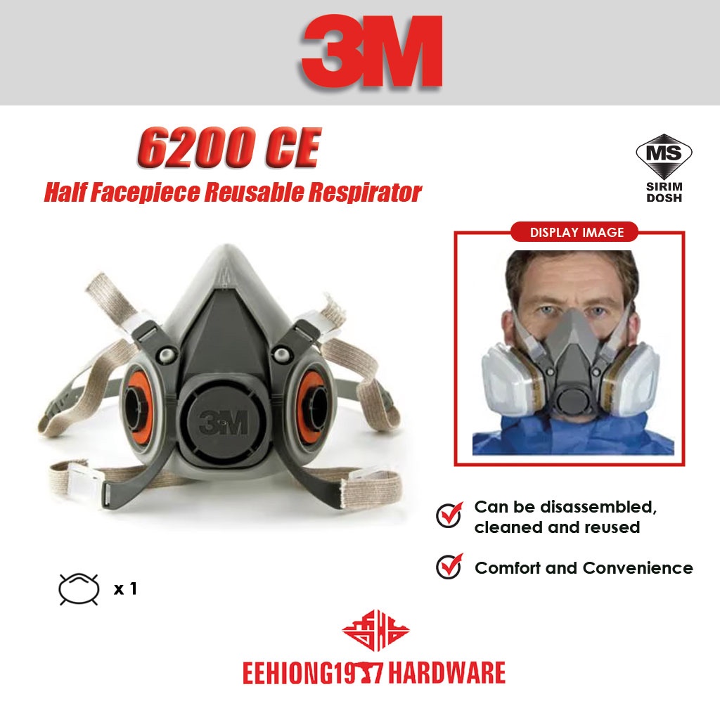3M 6200 CE Half Facepiece Reusable Respirator Mask 6051 CE Organic ...
