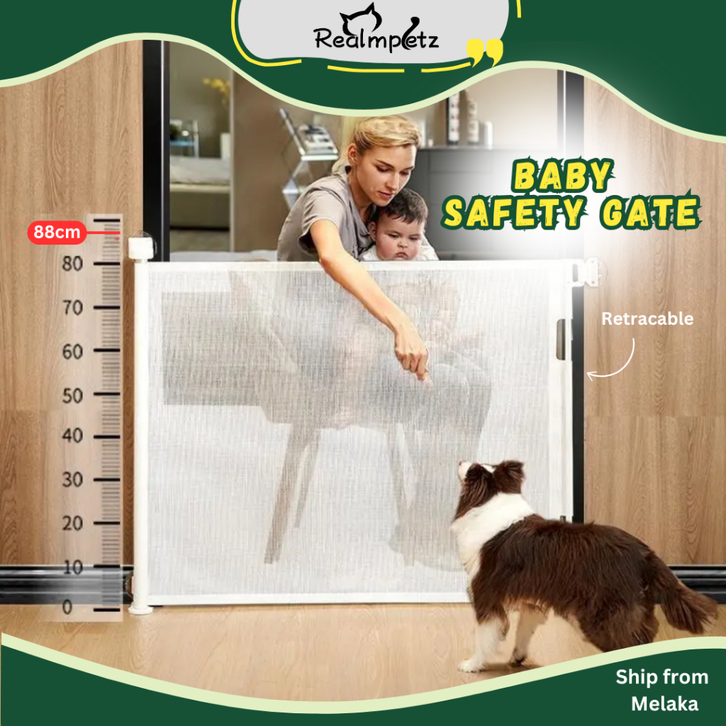 Realmpetz Retractable Baby Gate Pagar Baby Safety Gate Stairs Pagar ...