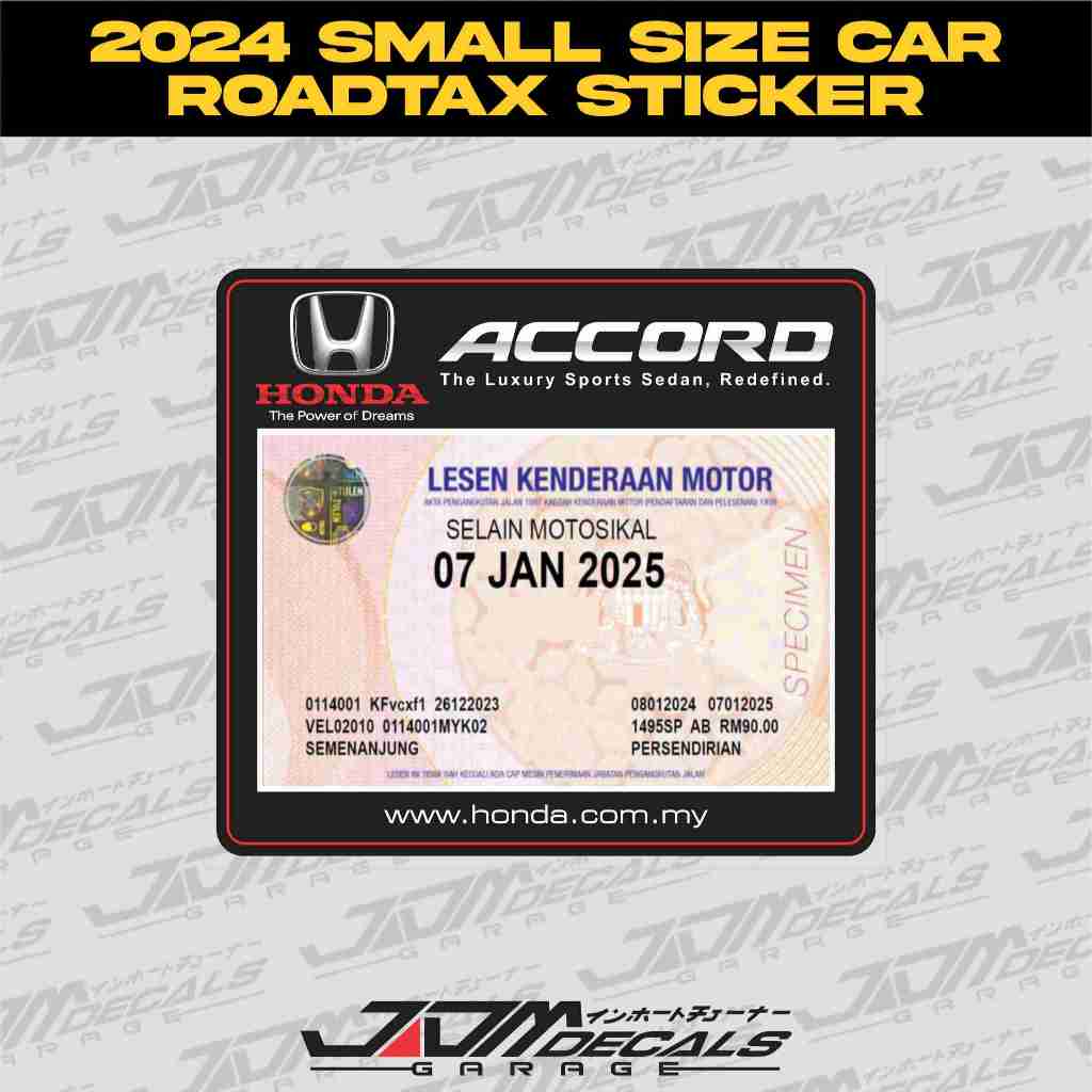 [2024 SMALL SIZE CAR ROADTAX STICKER] Honda Accord Windscreen Roadtax ...