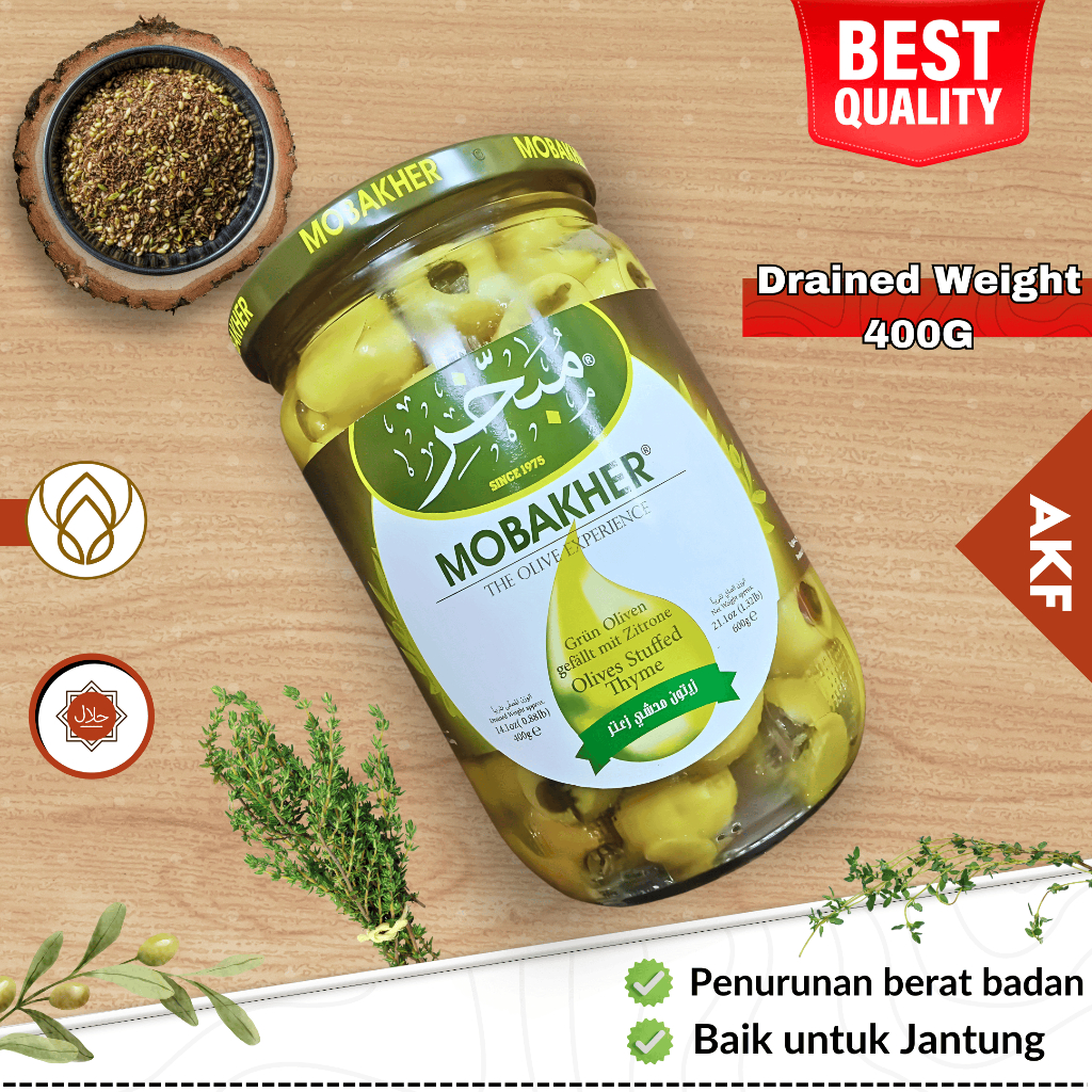 Olive Stuffed Thyme Halal High Quality 600g Drained Weight ( Mobakher ...