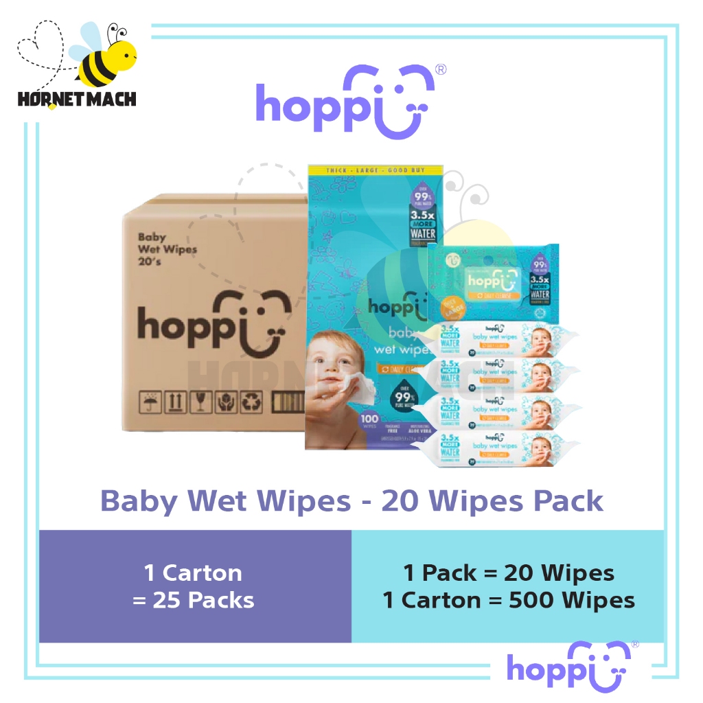 [CARTON] Hoppi Baby Wet Wipes - 20 Wipes Pack | Shopee Malaysia