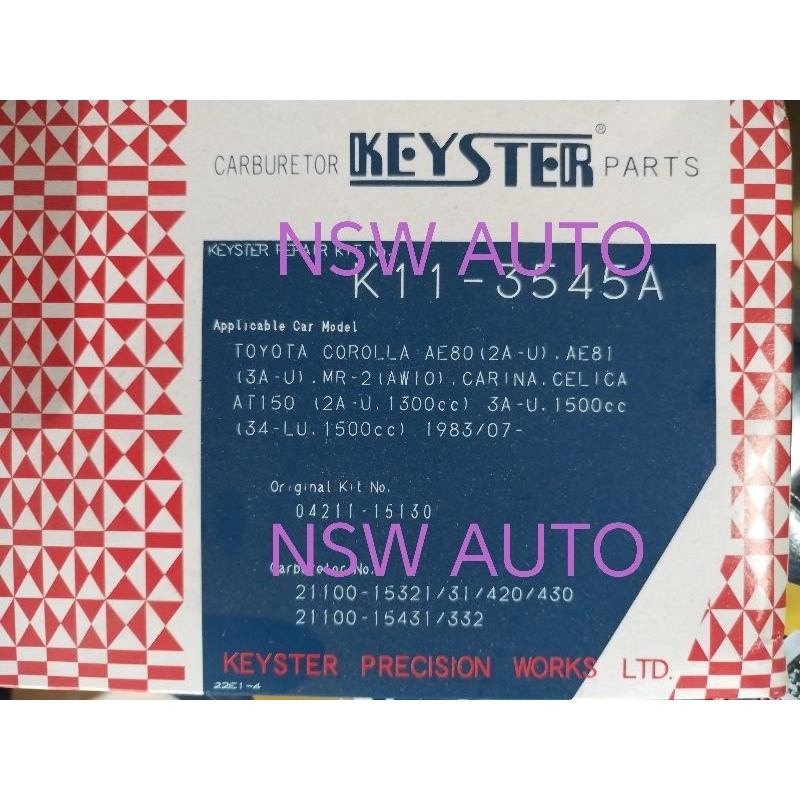 Toyota AE80 1.3 carburator repair kit KEYSTER Japan | Shopee Malaysia