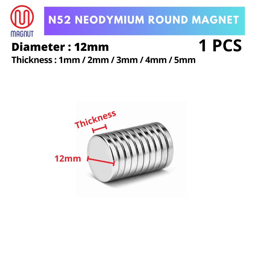 1pcs-Grade : N52 Diameter : 12mm Thickness : 1mm/2mm/3mm/4mm/5mm ...