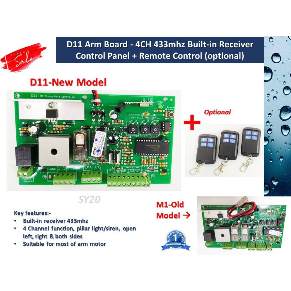 E8 D11 Autogate Control Panel - 4CH 433mhz Built-in Receiver Complete with Remote Set (Optional ...