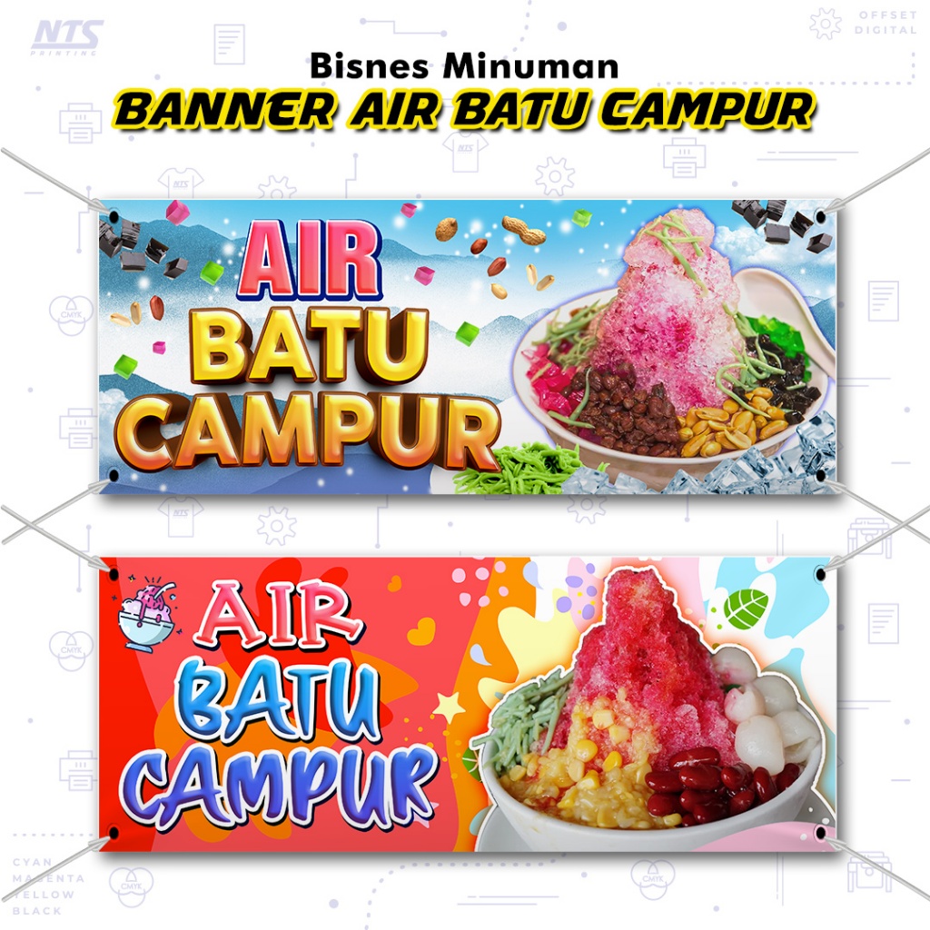 🍧FREE DESIGN🍧 Banner Air Batu Campur (ABC) - Tebal / Kalis Air / Tahan ...