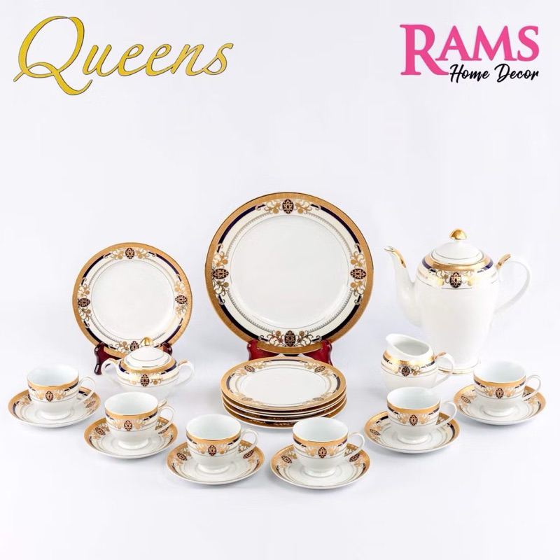Queens 24 Pcs Premium Porcelain Tea Set / Drink Set / Set Cawan dan ...