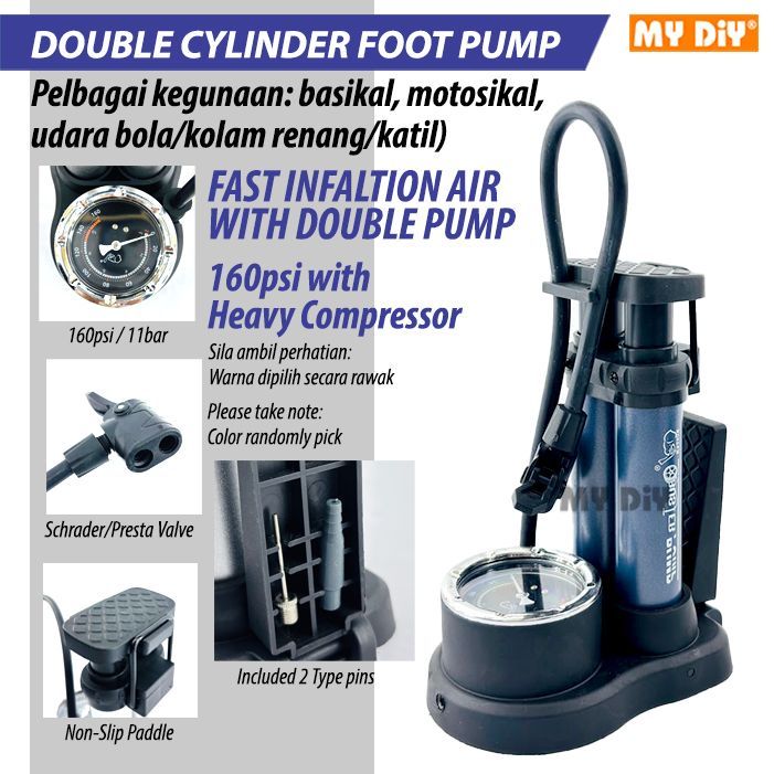 GREAT DEAL !!! BUSTER Bicycle Foot Pump Double Cylinder Foot Pump Pam ...