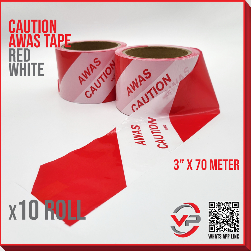 AWAS TAPE CAUTION TAPE WARNING TAPE SAFETY TAPE BARRICADE TAPE RED/WHITE & BLACK/YELLOW 3" 72MM ...