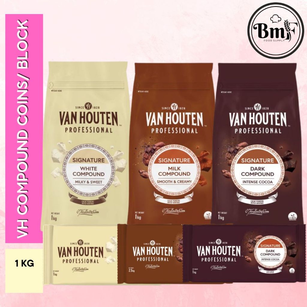 BMF Van Houten Chocolate Compound Professional Signature Dark/Milk/White 1kg (Coins/Bar ...