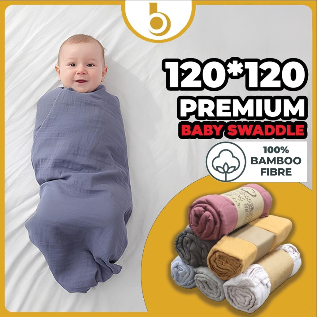 BabyBloo 120*120cm Premium Newborn Baby Swaddle Cotton Kain Bedung Kain ...