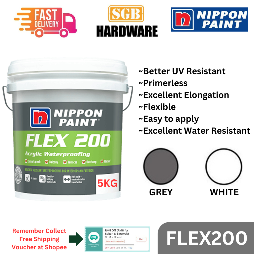Nippon Paint FLEX 200 5kg Acrylic Waterproofing Paint / Nippon Flex200 5kg UP | Shopee Malaysia