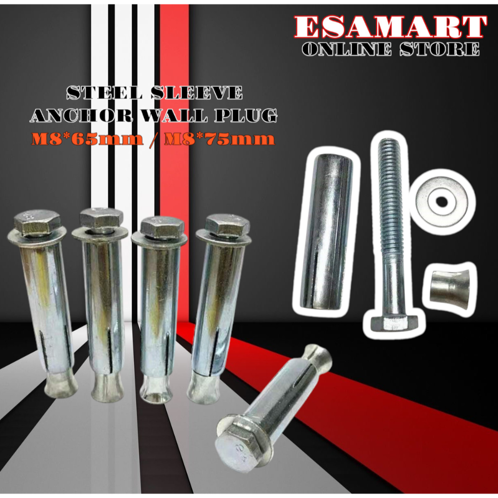 M8 Sleeve Anchor Wall Plug Besi Skru Dinding Simen Hexagon Screw Wall ...