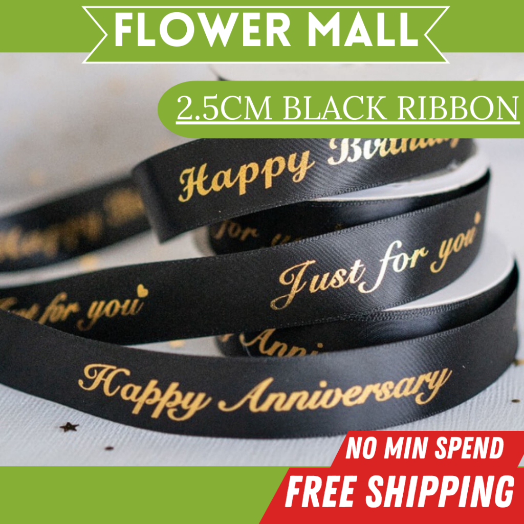(22M) 2.5CM BLACK RIBBON Reben Riben Gift Satin Organza Flower Bouquet ...