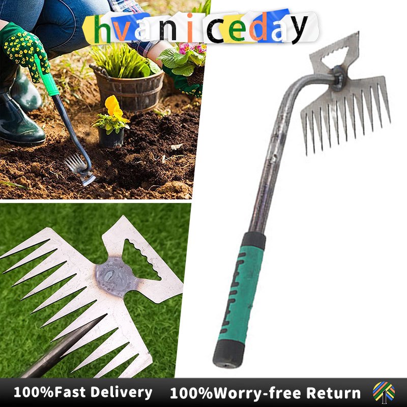 11-tooth Head Handheld Pulling Uprooting Weeding Garden Hoe Rake Farm ...